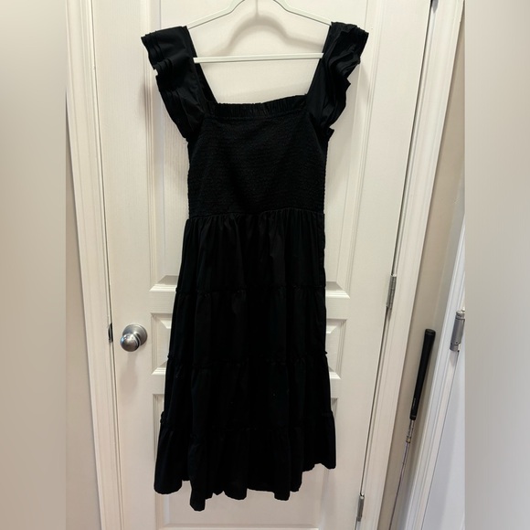crown & ivy | Dresses | Crown Ivy Black Smocked Midi Dress With Ruffled ...